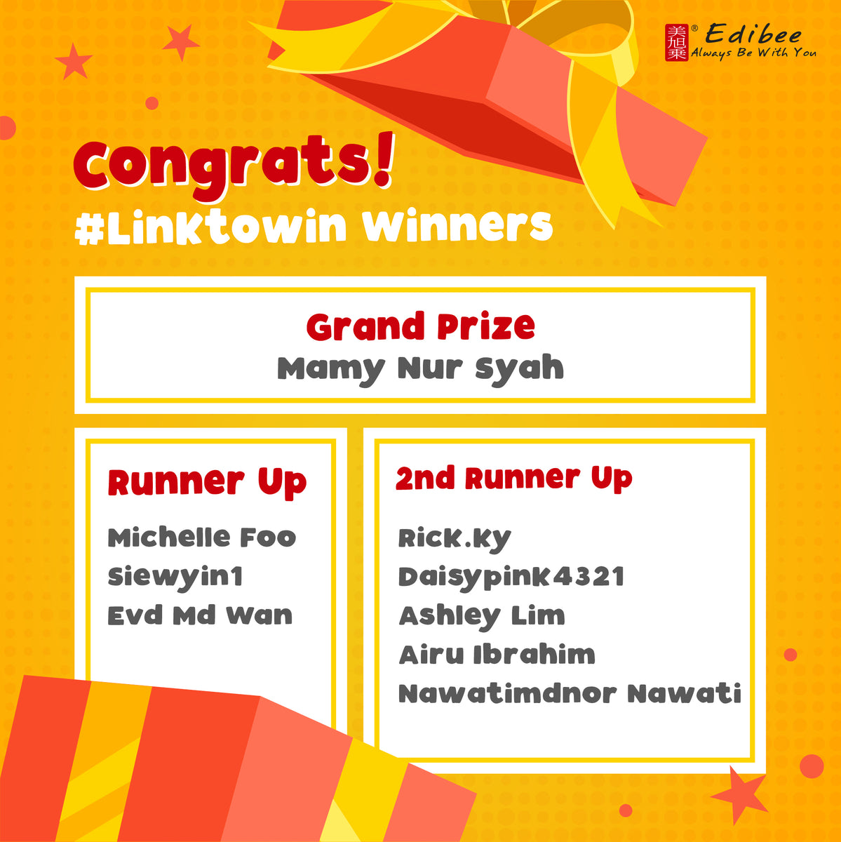 Edibee Winner Announcement List | Edibee – edibee.co